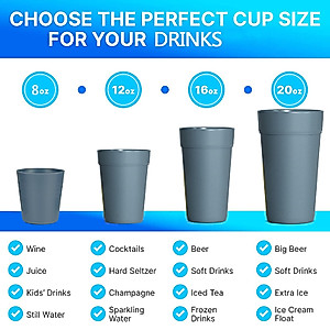 Unbreakable 12 Ounce Wheat Straw Cups, 8 Pieces Stackable Water Drinking Cup, Light Weight Water Tumblers for Soda, Tea, Beer, Iced Coffee, BPA Free Dishwasher Microwave Safe Smoothies Cups