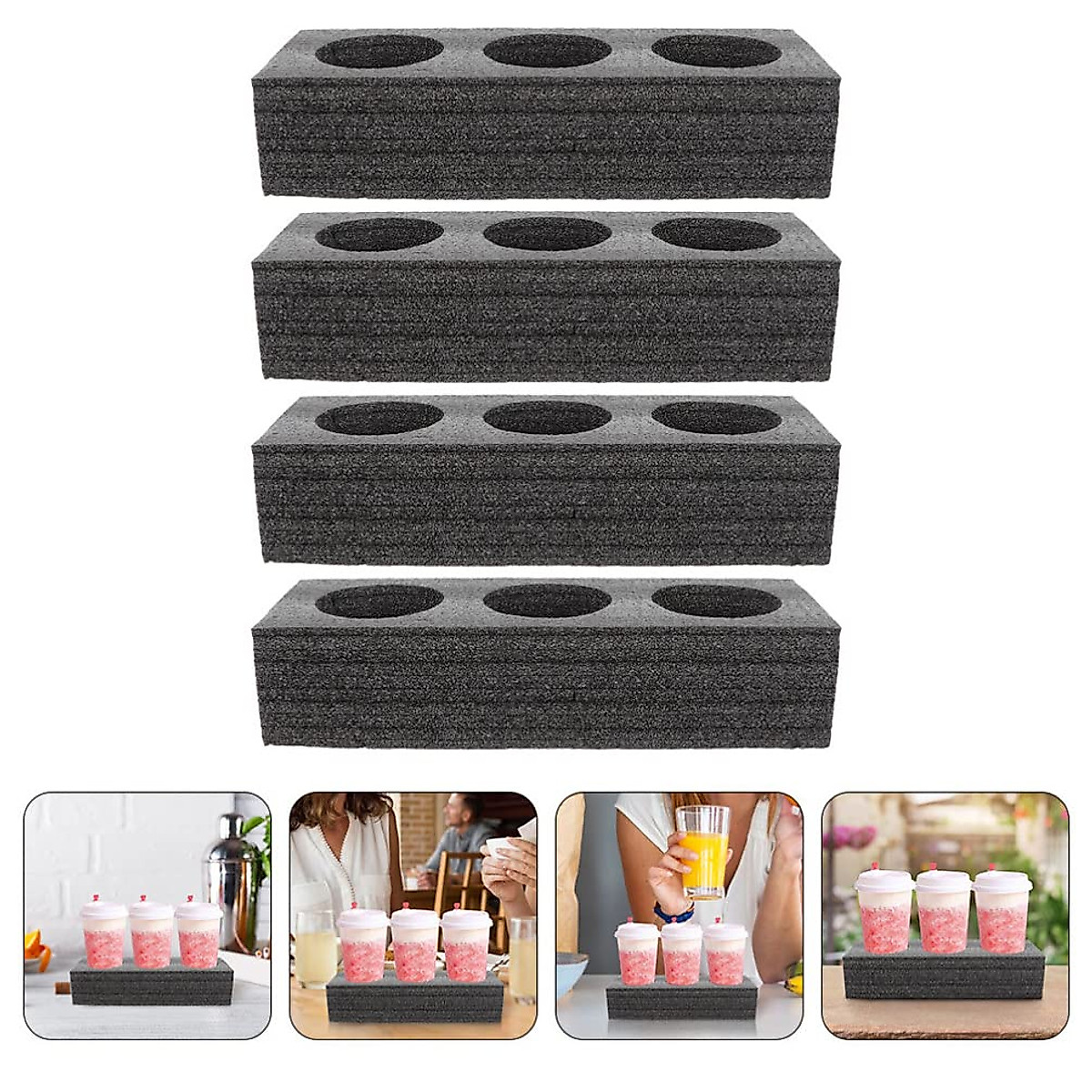 Operitacx 4pcs Takeout Cup Trays Foam Coffee Carrier Cup Carry Holder Beverage Drink Carrier to Go Drink Holder 3 Cups for Hot and Cold Drinks Milk Tea
