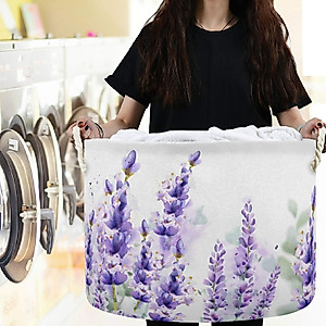visesunny Storage Basket Lavender Nursery Hamper Basket Clothes Toy Storage Organizer Bin Box Collapsible Laundry Bag for Kid Room,Playroom,Bathroom,Living Room,Dorm,Office