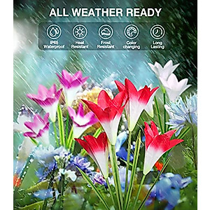 NEEMO Solar Outdoor Lights 4 Pack, Solar Garden Lights with Large Lily Flowers, 7-Color Changing Solar Pathway Lights, Solar Powered Landscape Lights for Garden Patio Yard (Bigger Solar Panel)