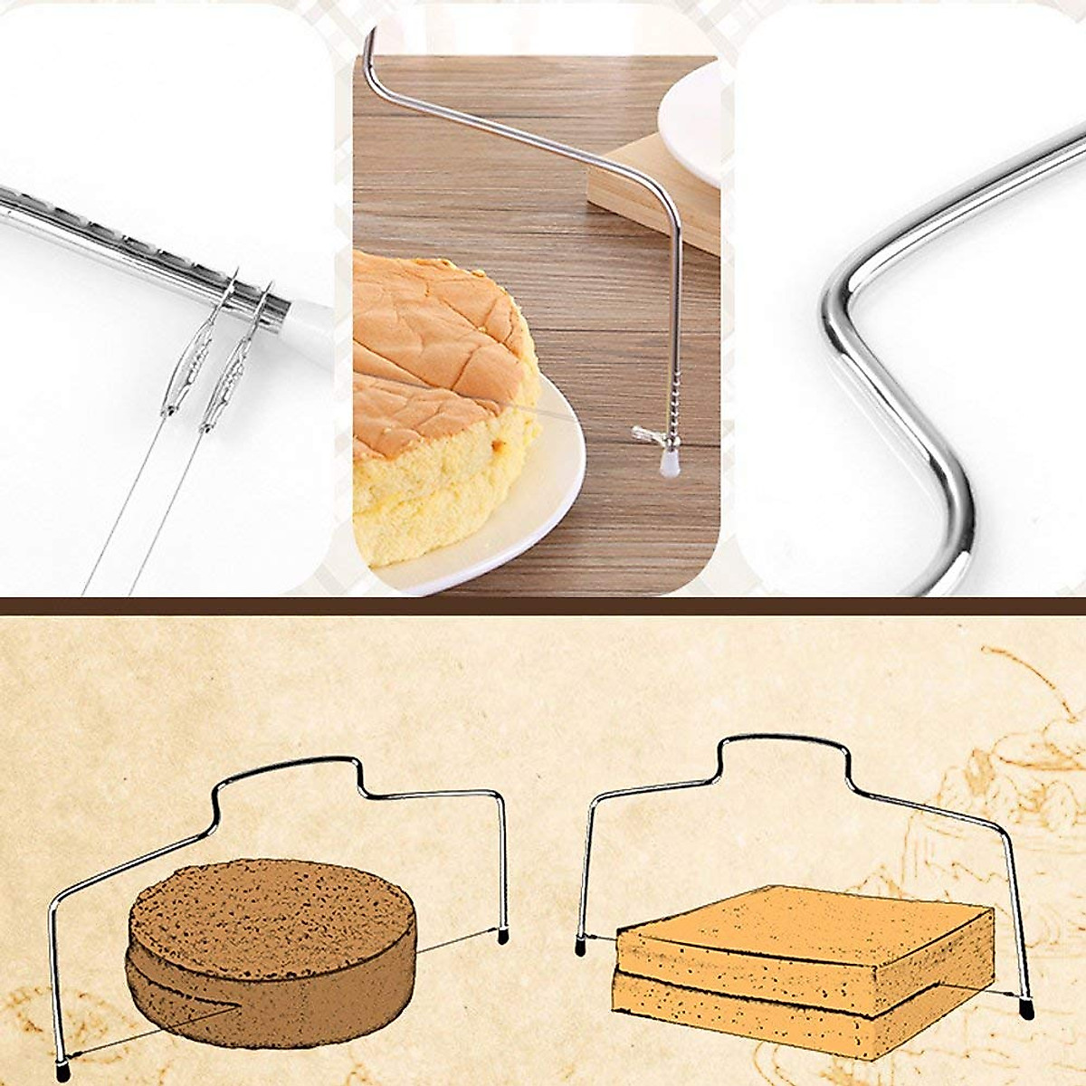 Hofumix Cake Cutter Slicer Leveler Cake Layer Cutter Adjustable Baking Kits 2-Wire Layer DIY Cake Knives Fixator Tools Bread Slice Cut Guide Stratification Auxiliary Kitchen Accessoires 3 Pack