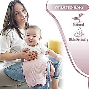 CM SHEEPCOTTON Turkish Muslin Burp Cloths0 Cotton 6 Pack Large 4 Layers Extra Absorbent Soft and Breathable Feston Stitch (Pastel Colors)
