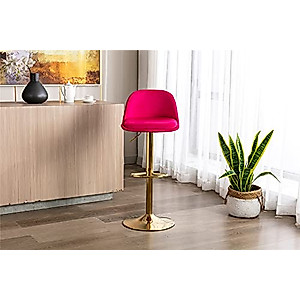 QQU Modern Bar Stools 360°Swivel Velvet Adjustable Counter Bar Stool with Arm, Back and Footrest Modern Upholstered, Barstools for Kitchen Island, Cafe, Pub, Bar Counter (Rose Red)