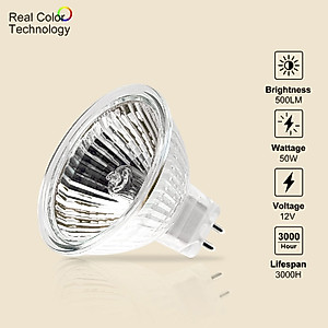 ZazaFi 6 Pack MR16 Halogen Bulb 50W 12V GU5.3 Base,2700K Warm White Dimmable High Output Halogen Light Bulbs 2 Pin MR16 Light Bulbs,for Landscape Lights,Track Lights,Desk Lamps,Fiber Optics