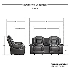 Lexicon Hawthorne Manual Double Glider Reclining Loveseat, Two-Tone Gray