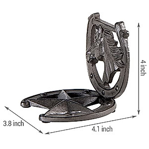 MyGift Dark Brown Cast Iron Decorative Bookends for Heavy Books, Western Theme Home Office Decoration, Bookshelf Decor with Horse, Horseshoe and Star Design, 1 Pair