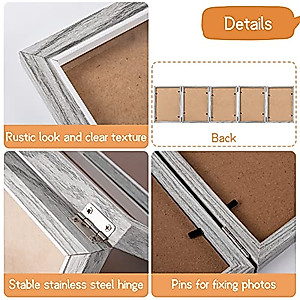 5 Folding 4" x 6" Hinged Picture Frame, Natural Wood Foldable Photo Frame with High Definition Acrylic Rustic Desk Family Picture Collage for Thanksgiving Christmas Valentine's Day Birthday(Gray Blue)