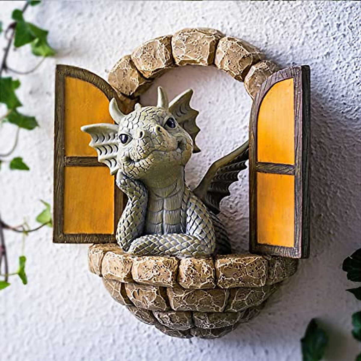 Dnoifne Lovely Courtyard Dragon Sculpture, Outdoor Window Dragon Statue, Dragon Garden Statues, Resin Garden Dragon Statue, Outdoor Dragon Ornaments, Outdoor Garden Dragon Decor Statue
