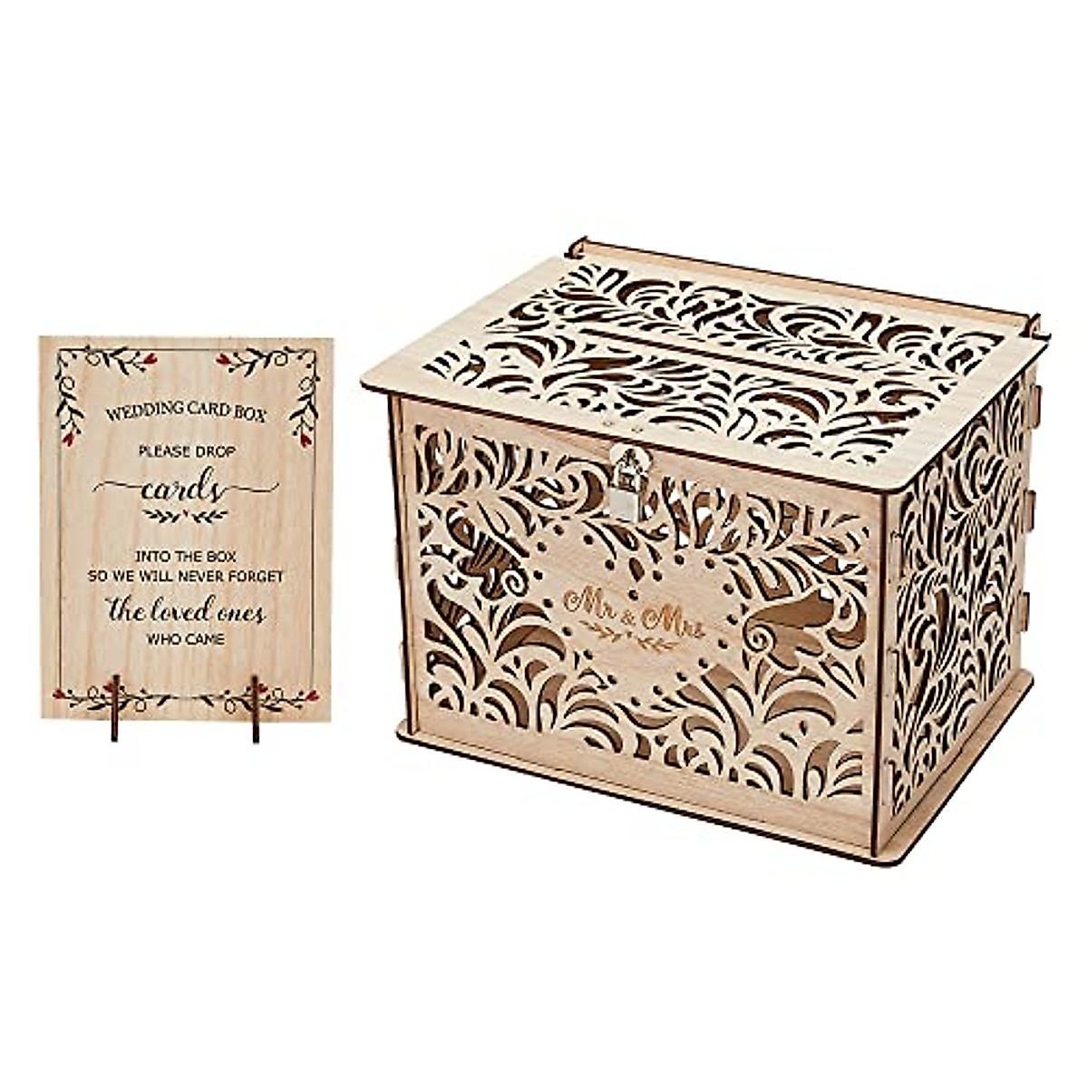 AW BRIDAL Wedding Card Box with Card Sign, Mr Mrs Gift Box Money Envelop Boxes for Party Graduation Reception Engagement Bridal Shower Gifts for Couples