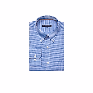 Tommy Hilfiger Men's Dress Shirt Regular Fit Non Iron Gingham, English Blue, 16.5" Neck 34"-35" Sleeve