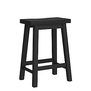 PJ Wood Classic Modern Solid Wood Backless Saddle Seat, 24 Inches Tall Easy Assemble Counter Stool with Durable Construction, Black (2 Pack)