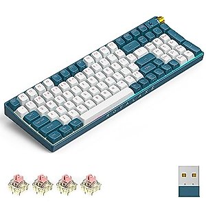 ROYALAXE R100 Wireless Mechanical Keyboard, Upgraded TTC Gold Pink Switches, Hot Swappable Wired/Bluetooth 5.0/2.4G Wireless Keyboard with RGB Light for Windows & Mac, PBT Keycaps, Whale Blue