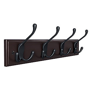 SONGMICS Wall Mounted Coat Rack, Hook Rack with 4 Tri-Hooks, for Clothes, Keys, Hats, Purses, in The Entryway, Bathroom, Closet Room, Dark Brown ULHR30Z