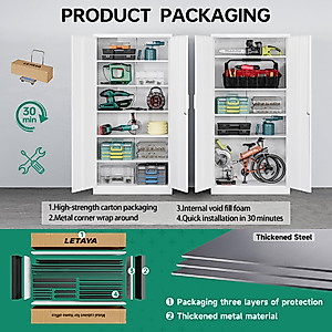 Letaya Metal Storage Cabinets with Lock Door,Steel Locker Garage Cabinets 5 Adjustable Shelves for Home,Office, Warehouse(White)