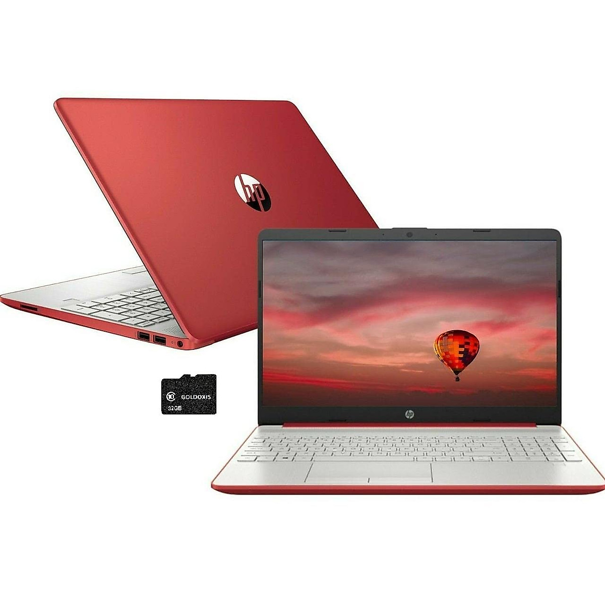 HP 2021 Pavilion 15.6" HD Laptop Computer, Intel Pentium Processor, 8GB RAM, 128GB SSD, HD Webcam, USB-C, HDMI, Ethernet RJ-45, Windows 10 S, Red, GOLDOXIS Card