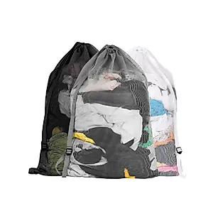Daly Kate 3 Pack Mesh Laundry Bags with Adjustable Single Shoulder Straps 24" x 36" Sturdy Nylon Material Laundry Liners with Drawstring Closure for College, Dorm and Apartment