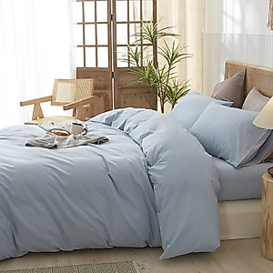 LIFETOWN 100% Washed Cotton Duvet Cover Set Linen Like Textured Breathable Lightweight (Linen, King)