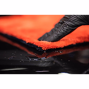 [Dreadnought Max] Triple Layer Microfiber Car Drying Towel | Twist Pile | 1400GSM | 1 Pack (20"x40", Red/Black)