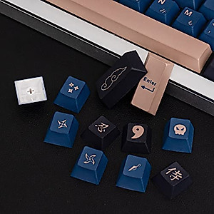 PBT Keycaps 129 Keys Blue Samurai Keycaps Dye Sub Cherry Profile Fit for 61/64/87/104/108 US Layout Cherry Mx Gateron Switches Mechanical Keyboard