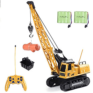 Remote Control Tower Crane - 12 Channel 2.4GHz Remote Control Lift Model Truck, Digging Engineering Toy with 2 Rechargeable Batteries, Crawler Loader Excavator Bulldozer, RC Construction Toy for Kids