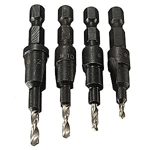 Obecome 4-Piece Countersink Drill Bit Sets with 1/4 Hex Shank Sets,#6#8#10#12 Screw Size