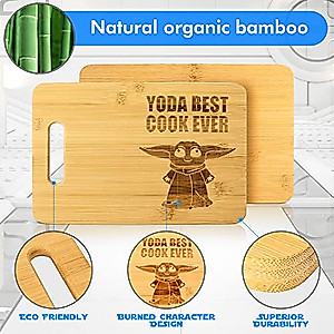 Luxxis Star Wars Kitchen Cutting Board Cooking Accessories - Yoda Best Cook Ever Laser Engraved Bamboo Kitchen Gifts Set- Premium Cookware Apron - Cute Dishwasher Magnet