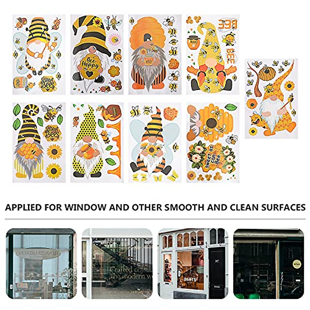 9Pcs Bee Festival Themed Stickers Lovely Electrostatic Window Stickers (Yellow) Home Decor for Celebration Party