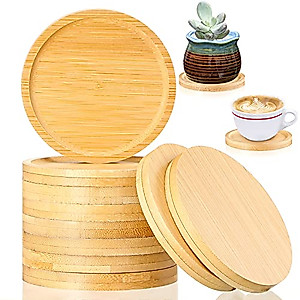 10 Pieces 3.74 Inch Round Bamboo Coaster Drink Small Bamboo Saucers Plant Trays Tabletop Planters Protection Decoration