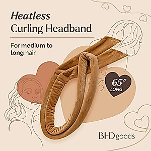 BHDbeauty No Heat Curling Headband You Can Sleep In- Heatless Overnight Natural Curls- Rod Ribbon Lazy Hair Curler Wrap Kit for Long Hair- Includes Bonus Airless Spray Bottle, Caramel, 5 Piece Set