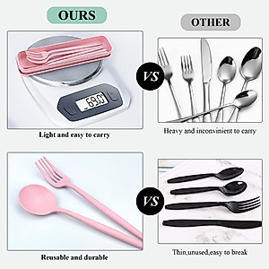 DISSKNIC 4 Sets Travel Utensils with Case, Cutlery Set Chopsticks Fork Spoon Knife with Case, Reusable Plastic Utensils Sets for Lunch Box Accessories,Portable Lunch Box Utensils Set for Daily Use