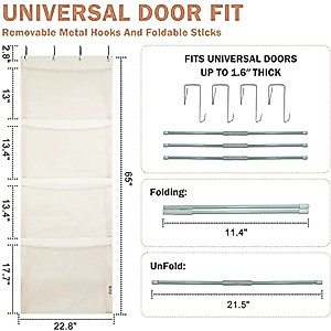 VICTOR'S Stuffed Animal Storage, Over The Door Organizer Storage for Closet, Baby, Plush Toy, Stuffed Animal Holder with 4 Large Hidden Pockets, Room Organizer for Nursery, Bedroom, Kids' Room, Beige