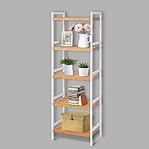 Kinsuite Bamboo Shelf Adjustable Storage Rack Multifunctional Organizer for Kitchen Living Room Bathroom Bedroom (5-Tier)