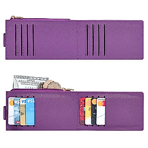 Chelmon Women's RFID Slim Card Holder Wallet: Thin Bifold with Multi-Card Case & Zipper Coin Pocket Purse (Deep Purple)