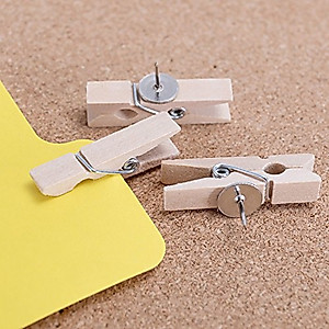 favide Push Pin with Wooden Clips Pushpins Tacks Thumbtacks for Cork Boards Artworks Notes Photos, Craft Projects, Offices and Homes, Pack of 50