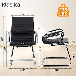 KLASIKA Office Guest Chair Leather Reception Without Wheels with Sled Base for Desk Conference Area Waiting Room Set of 8