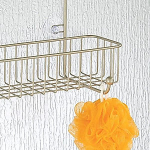 mDesign Extra Wide Metal Wire Over the Bathroom Shower Door Caddy, Hanging Storage Organizer Center with Built-In Hooks and Baskets on 2 Levels for Shampoo, Body Wash, Loofahs - Satin