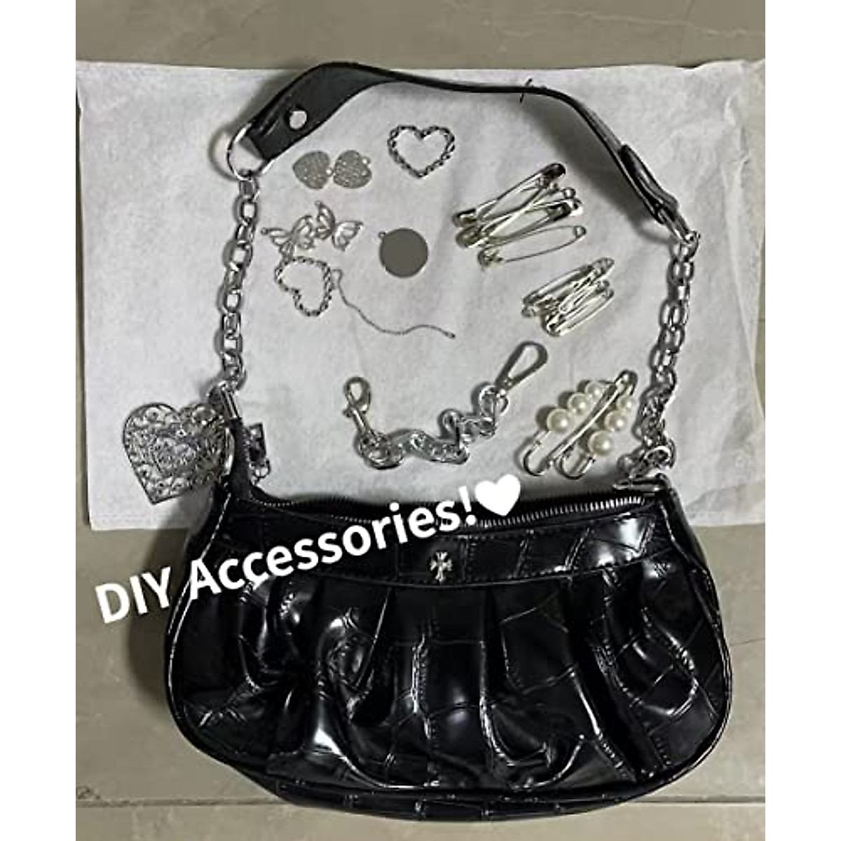 Goth Purse Gothic Purse Aesthetic Purse Goth Bag for Women PU Purse Shoulder Bag for Women Y2K Fashion (Black)