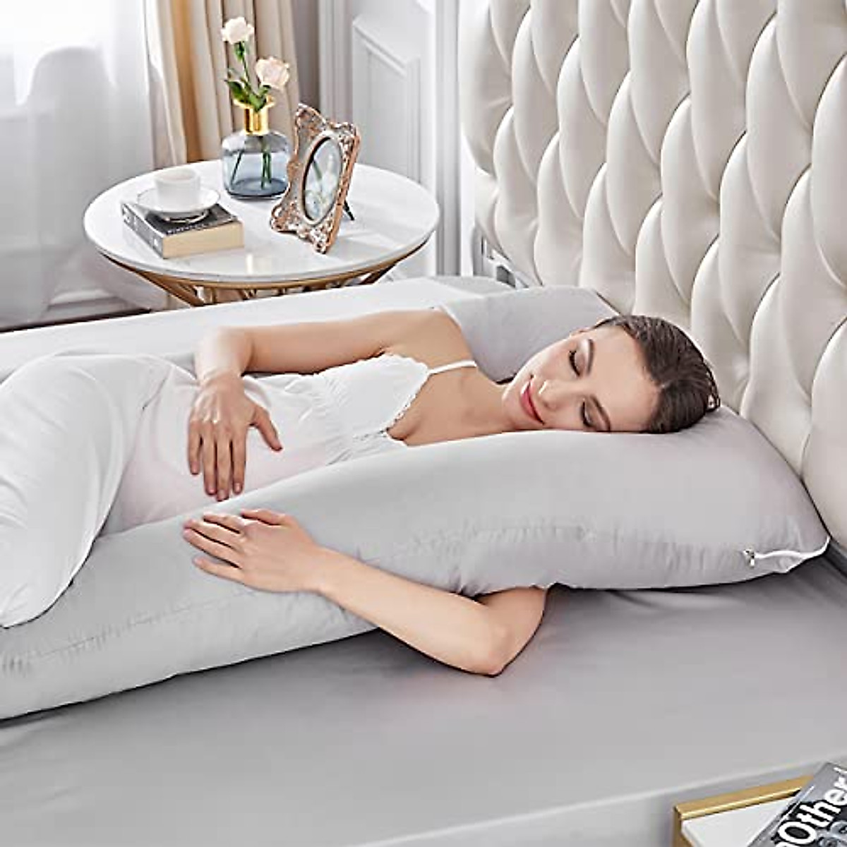 U Shaped Maternity Pillow, Maternity Full Body Pillow, Back, Leg and Abdominal Support, Maternity Sleeping Pillow, Side Sleeping Pillow with Separate Pillowcase for Easy Cleaning (grey)