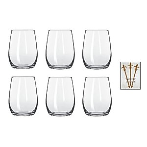 Libbey Stemless 6 Ounce Wine Taster / Mini / Sample Glass 260, Set of 6 w/ FDL Party Picks