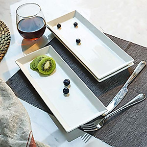 Sweese 702.101 Rectangular Porcelain Platters, Serving Trays for Parties - 13.8 Inch, Set of 4, White