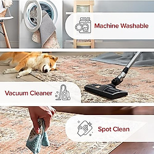 nuLOOM Ren Vintage Floral Machine Washable Ultra Thin Area Rug, 8x10, Peach