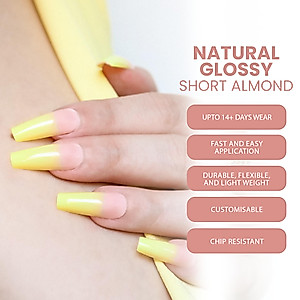 Allkem Press On Nails - Yellow Ombre Glossy Medium Long Ballerina | 10 sizes - 20 pcs Coffin Nail kit with Glue