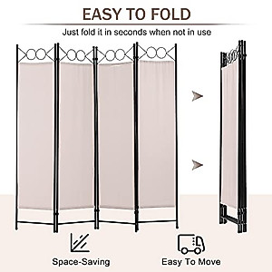 4 Panel 68" H Room Divider Partition Folding Steel Frame Screen Freestanding Privacy Divider Portable Breathable Partition Japanese-Inspired Oriental Shoji Screen Wall Divider for Home Office, Tan