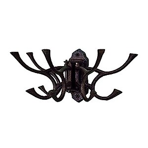 CTW 520010 Decorative Cast Iron Hinged Wall Mount Hook, Hang Jewelry Belts Pet Leashes Coats Bags Purses Keys Towels Purses, Vintage Inspired Rustic Farmhouse Style Home Decor, Cast Iron Metal, Black