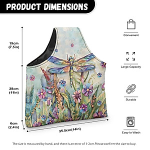 KUIFORTI Dragonfly Crochet Bag Large Yarn Bags for Crocheting on The Go, Flower Crochet Hook Organizer Knitting Bags Canvas Crochet Bags and Totes