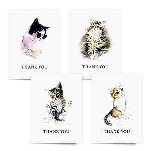 L'apostrophe Cat Thank You Cards with Envelopes - 16 Assorted Kitty Blank Note Cards - Funny Watercolor Kittens for Kids, Pet and Animal Lovers - Deluxe Boxed Set