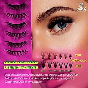 DIY Lash Extension Kit at Home, 240pcs Eyelash Extension Kit with Lash Bond and Seal Lash Tweezers Lash Clusters Wispy Individual Lashes Kit Eyelashes Kit Lash Clusters D Curl 20D&40D 10-15mm