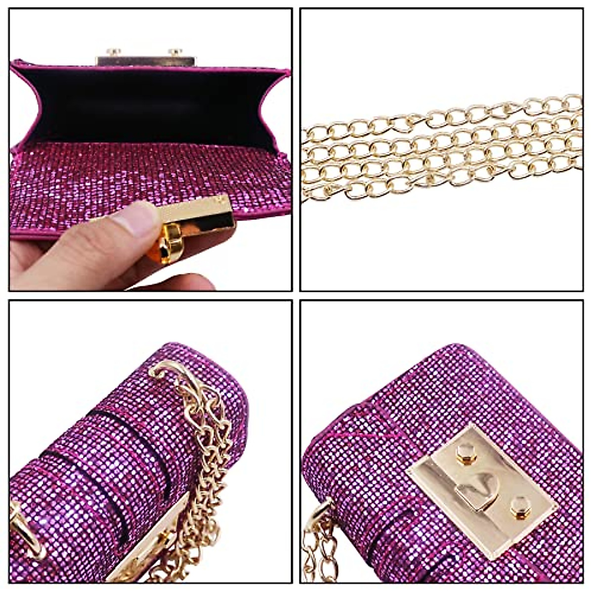 RARITYUS Sparkly Sequin Evening Bag for Women Glitter Crossbody Bag Clutch Shoulder Handbag with Chain Strap
