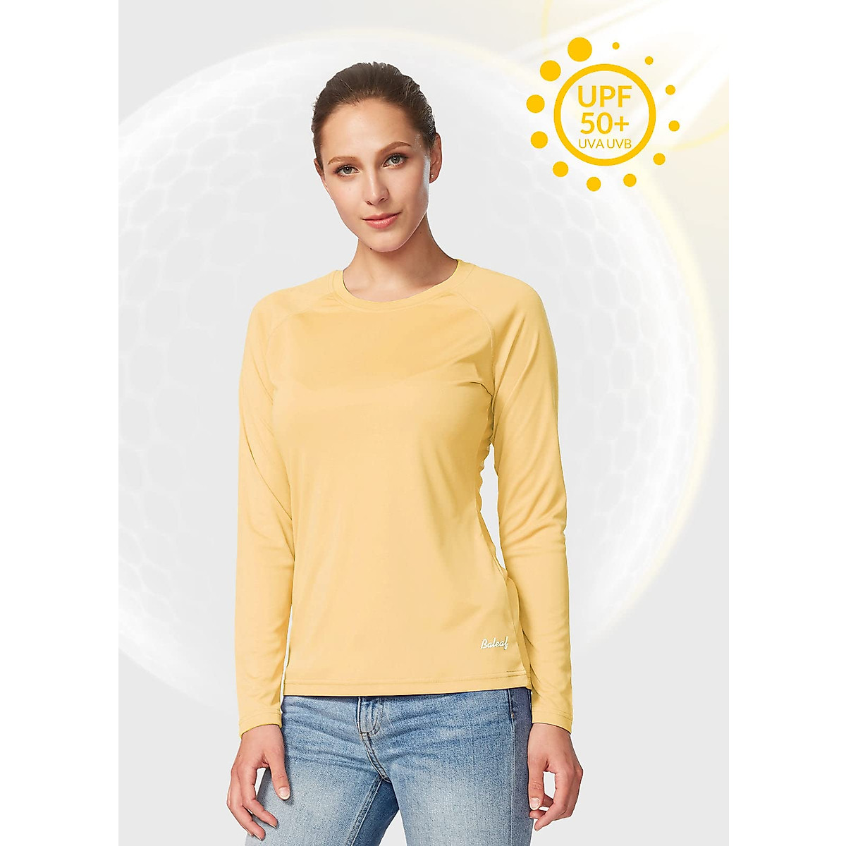 BALEAF Women's UPF 50+ Sun Shirts Long Sleeve UV Protection Rash Guard Lightweight Quick Dry SPF Hiking Tops Outdoor Clothing Yellow Size L