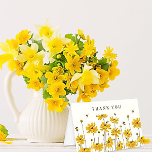 Whaline 24Pcs Floral Thank You Cards Flower Blank Greeting Cards Yellow Calliopsis Bee Note Cards with Envelopes Adhesive Stickers for Wedding Birthday Baby Shower Party Supplies, 4 x 6 Inch